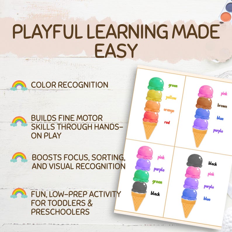 Ice Cream Color Matching Game Printable | Preschool Color Sorting ...