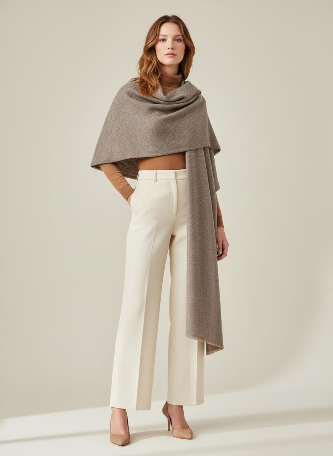 Unisex Cashmere Shawl, Mocha, Natural Undyed Wool, Handcrafted by ...