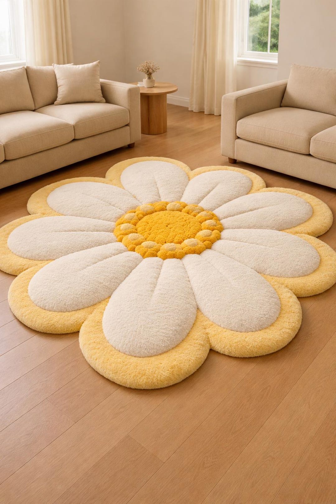 Hand-tufted Large Daisy Flower Rug, Cute Floral Area Rug, Plush Flower ...