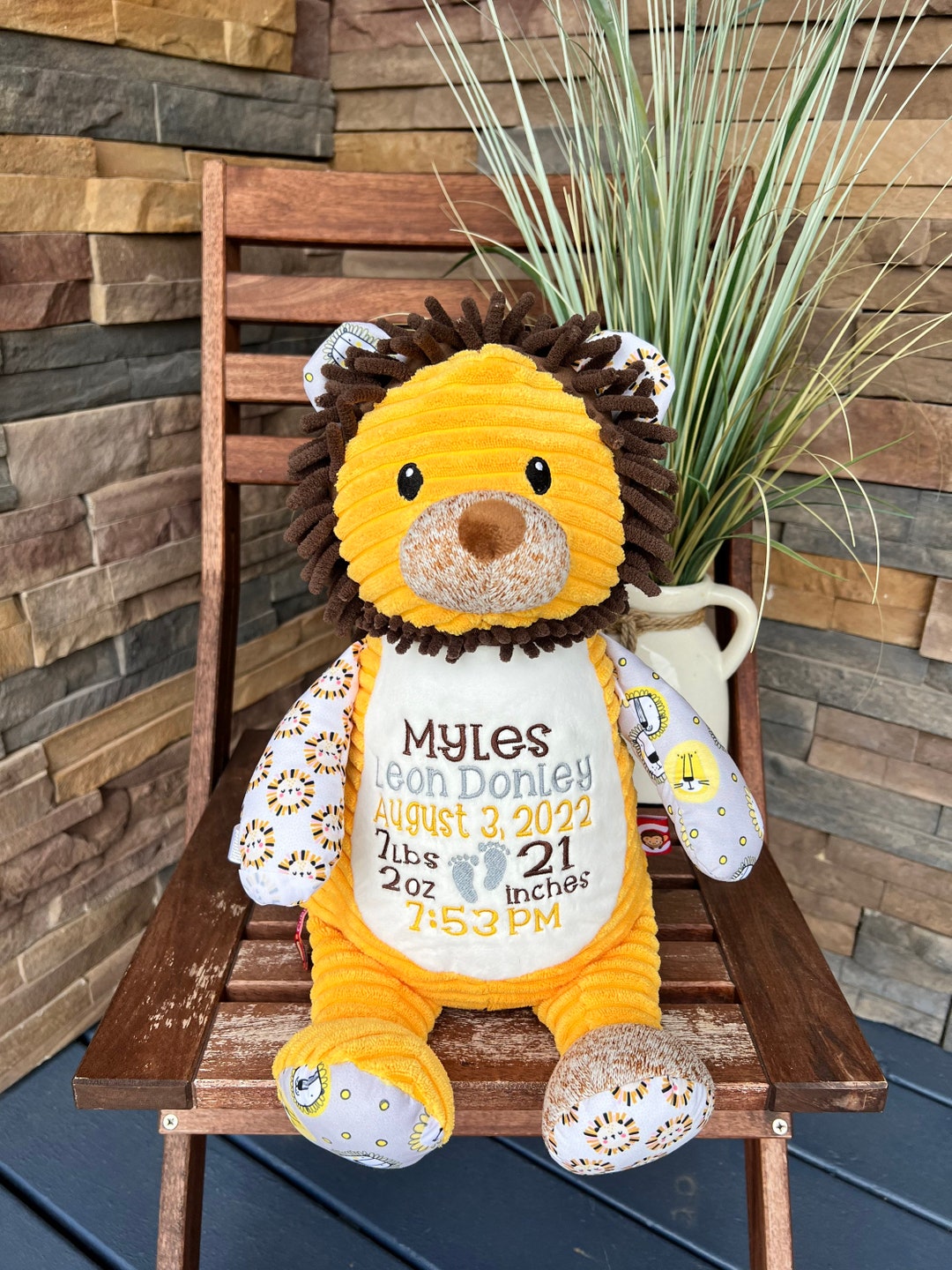 Lion Birth Stat Stuffed Animal, Personalized Baby Gift, Personalized ...