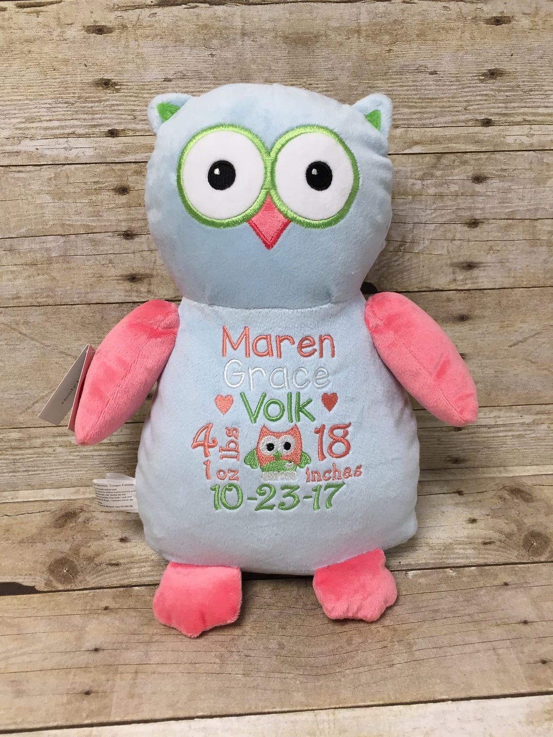 Owl Birth Stat Stuffed Animal Personalized Stuffed Animal | Etsy