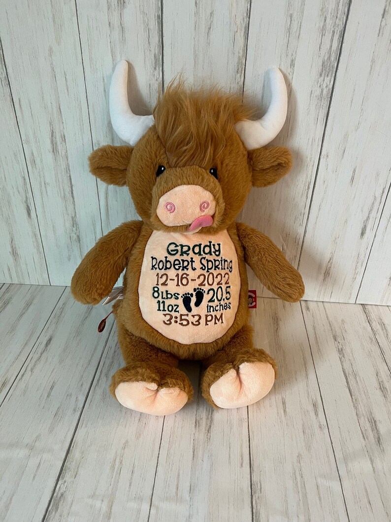 Highland Cow, Birth Stat Stuffed Animal, Personalized Stuffed Animal ...