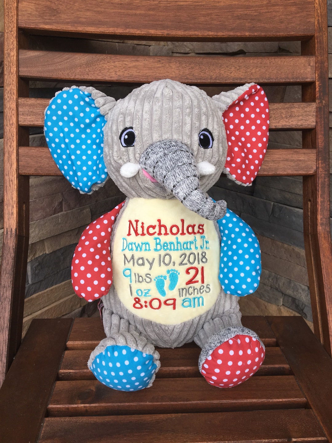 Elephant Birth Stat Stuffed Animal, Personalized Baby Gift, Baby ...