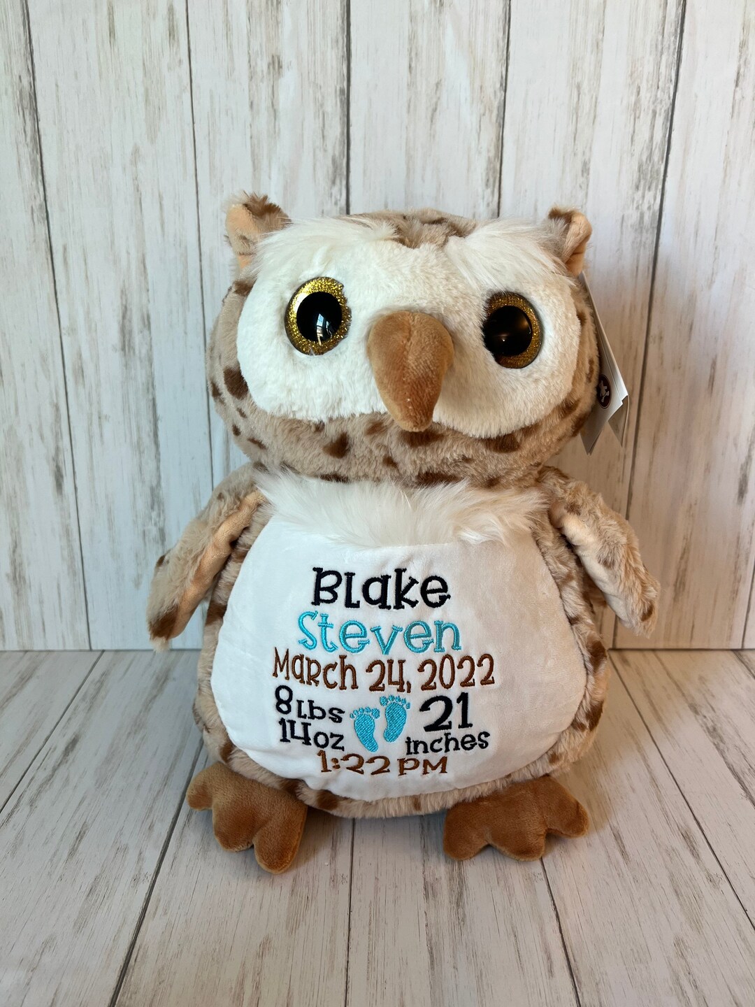 Owl Birth Stat Stuffed Animal, Personalized Stuffed Animal, Embroidered ...