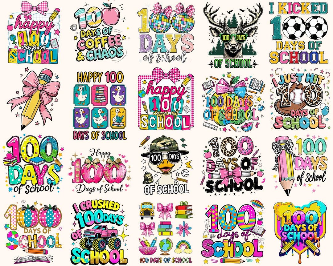 100 Days of School PNG Bundle Preppy Coquette Bow Crushed 100 Days of ...