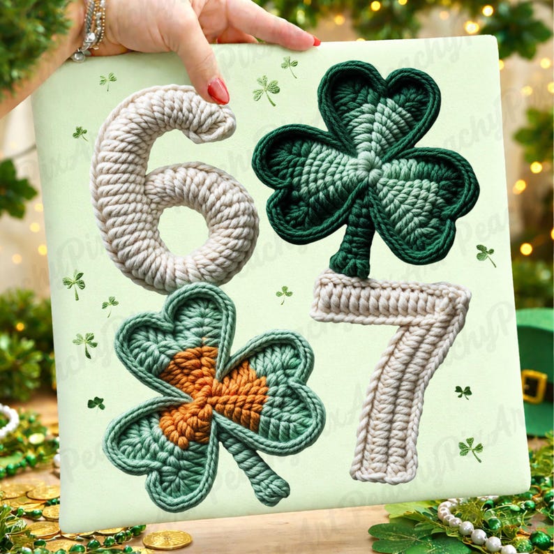 St Patrick's 67 PNG Bundle Faux Yarn Crochet Lucky Shamrock Irish Vibes ...