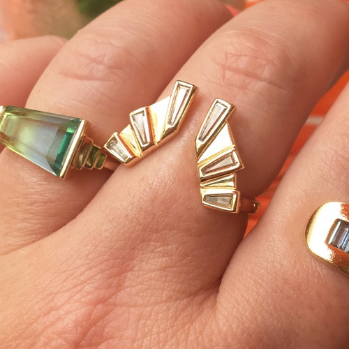 Sunray Ring Adjustable Curved Band Ring Gold Baguette - Etsy