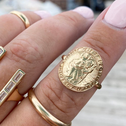 St. Christopher Ring 14K Gold Filled Religious Medallion | Etsy