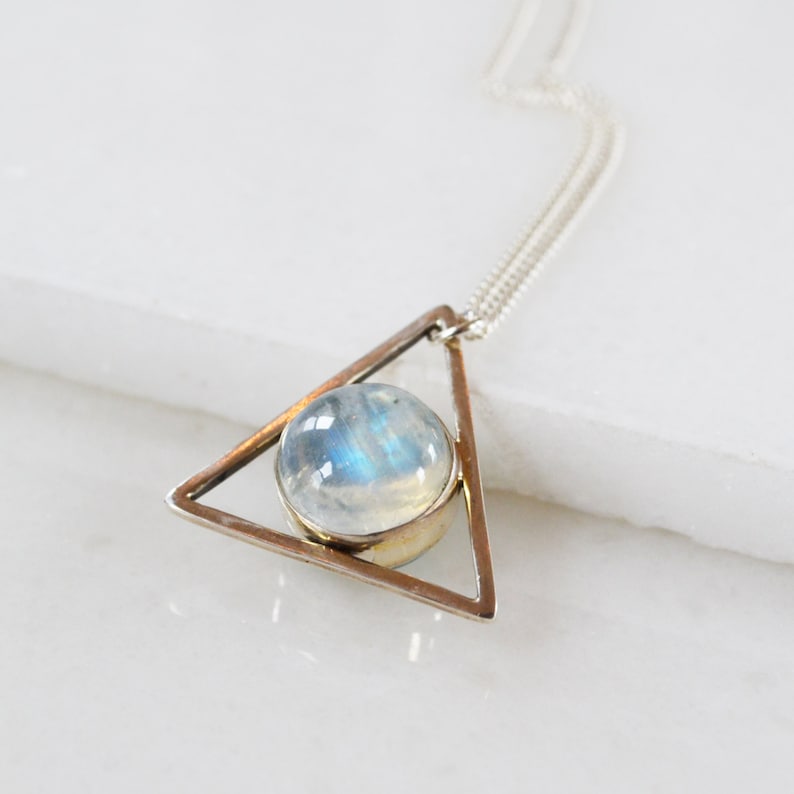 Moonstone and Larimar Two-faced Triangle Necklace, Double Stone ...