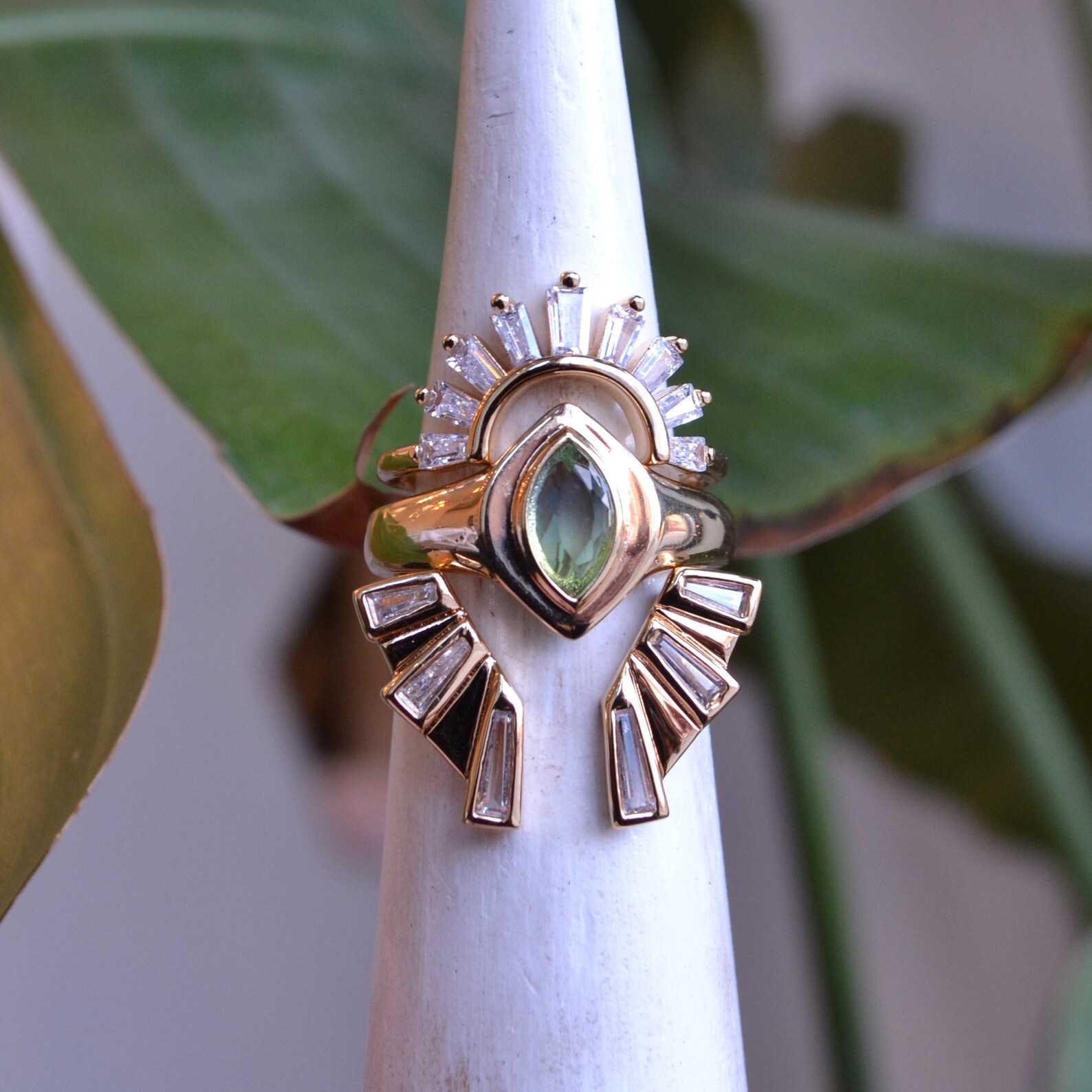 Sunray Ring Adjustable Curved Band Ring Gold Baguette - Etsy