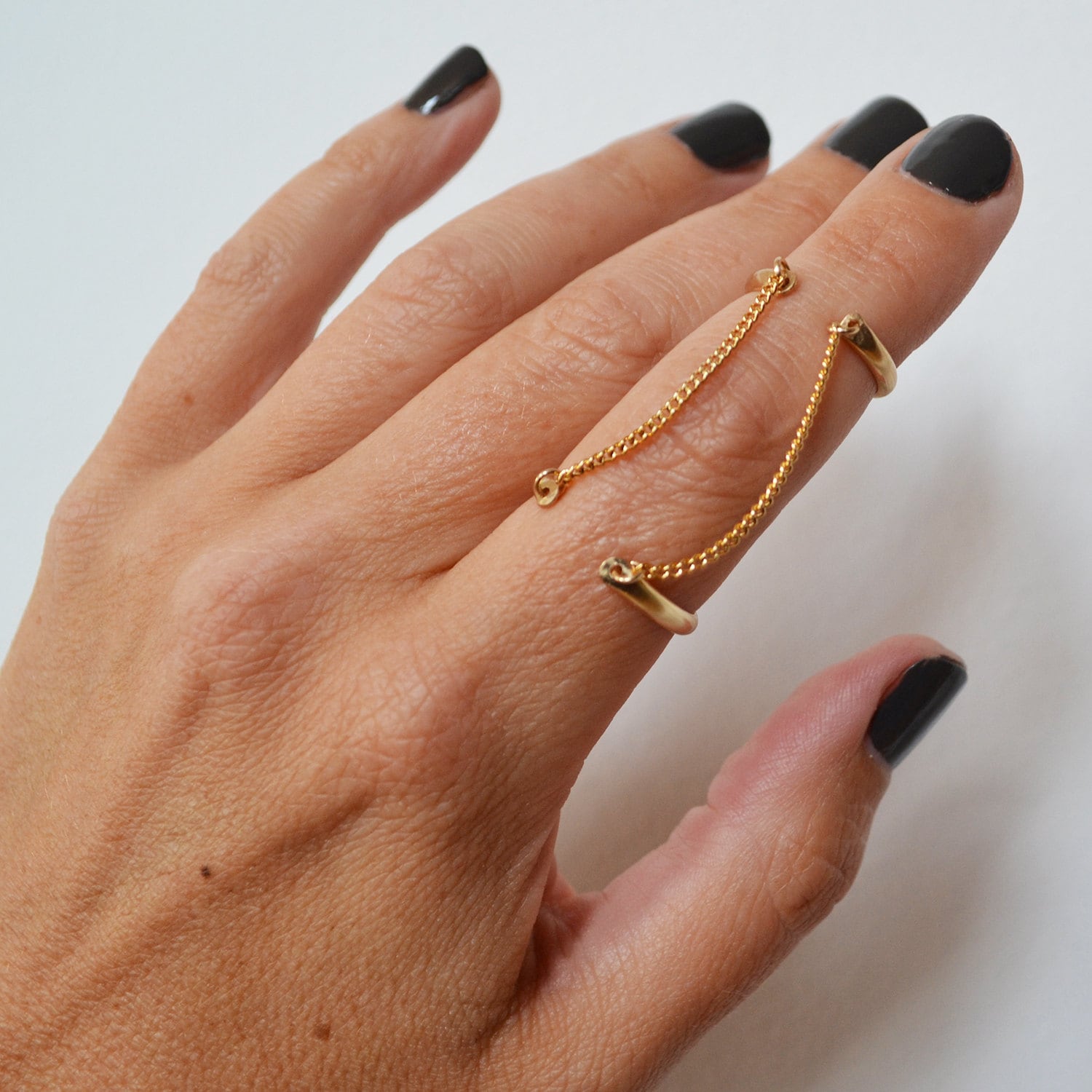 Open Cuff Double Chain Ring Gold Filled Connected Knuckle - Etsy Sweden