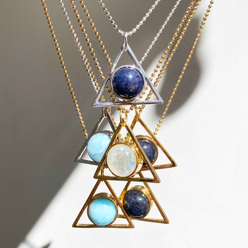 Moonstone and Larimar Two-faced Triangle Necklace, Double Stone ...