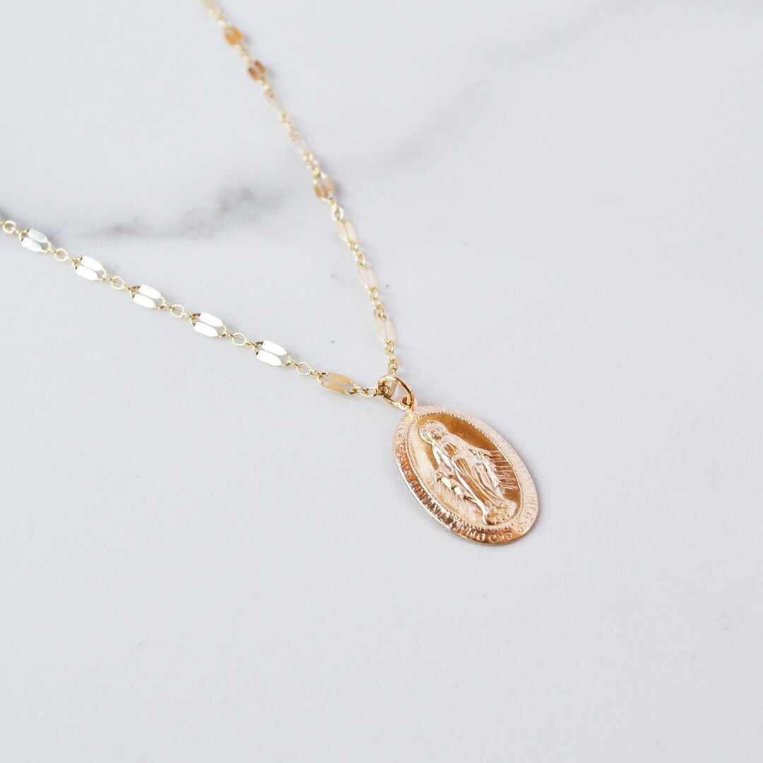 Gold Mary Charm Necklace, Gold Filled Virgin Mary Necklace, Religious ...