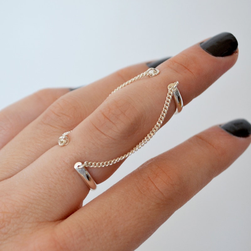 Double Finger Chain Connected Ring - Etsy