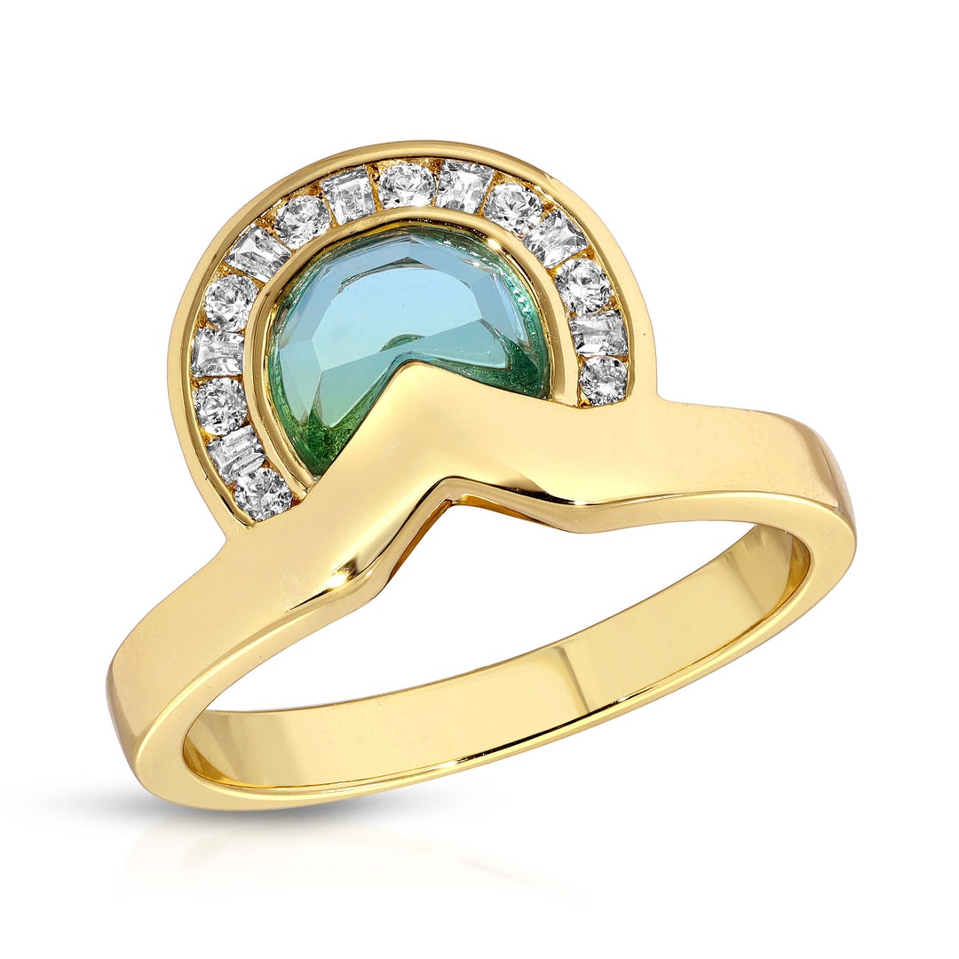 Blue Green Quartz Ring, 14K Gold Plated, Baguette CZ - Etsy
