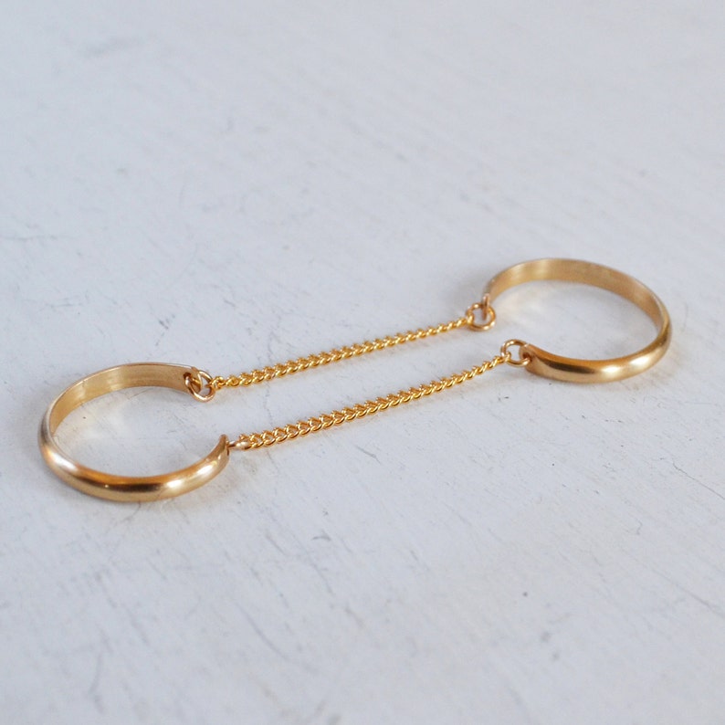 Open Cuff Double Chain Ring Gold Filled Connected Knuckle - Etsy Sweden