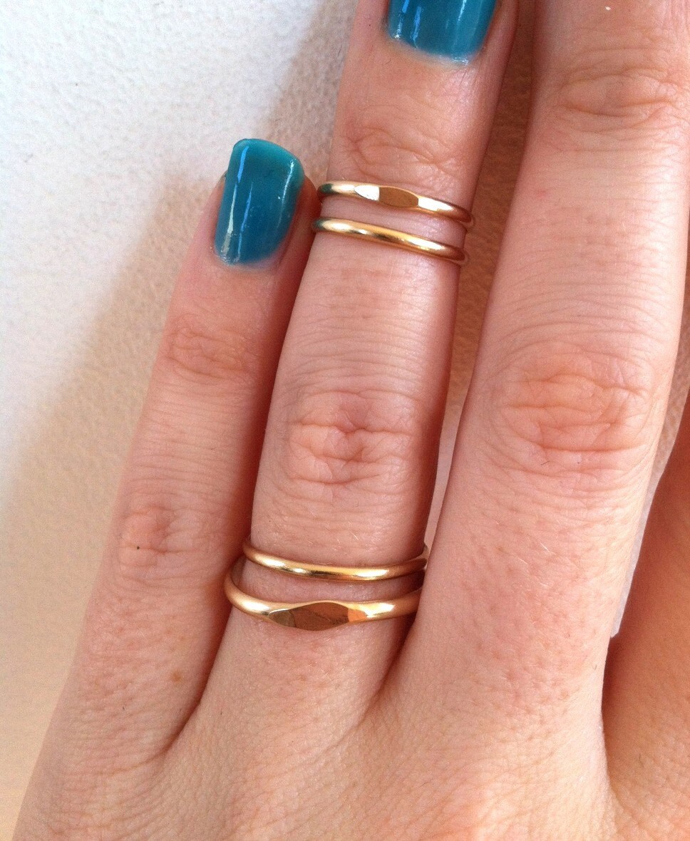 Gift Set of 3 Wave Stacking Rings, Engraved Gold Stacking Rings, Gold ...