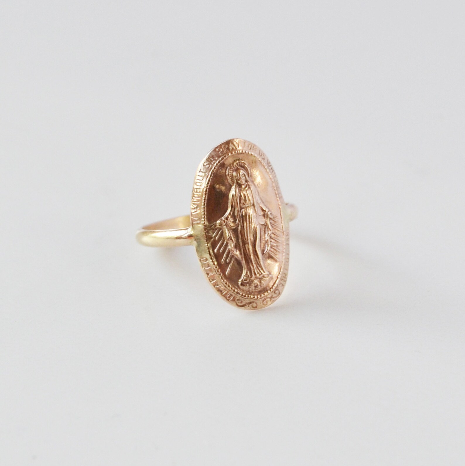 Virgin Mary Ring, 14K Gold Filled Religious Medallion Ring, Mother Mary ...