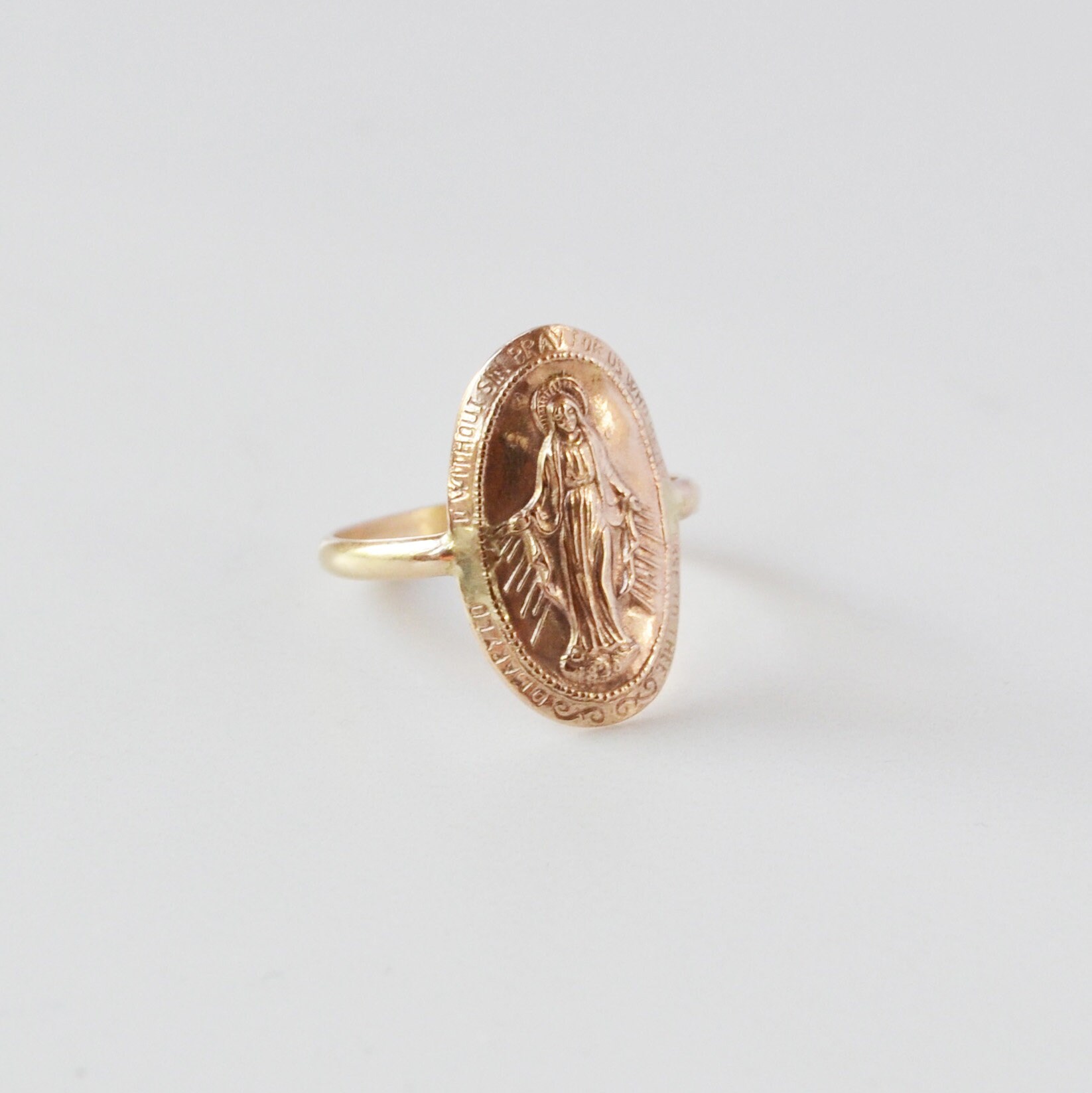 Virgin Mary Ring, 14K Gold Filled Religious Medallion Ring, Mother Mary ...