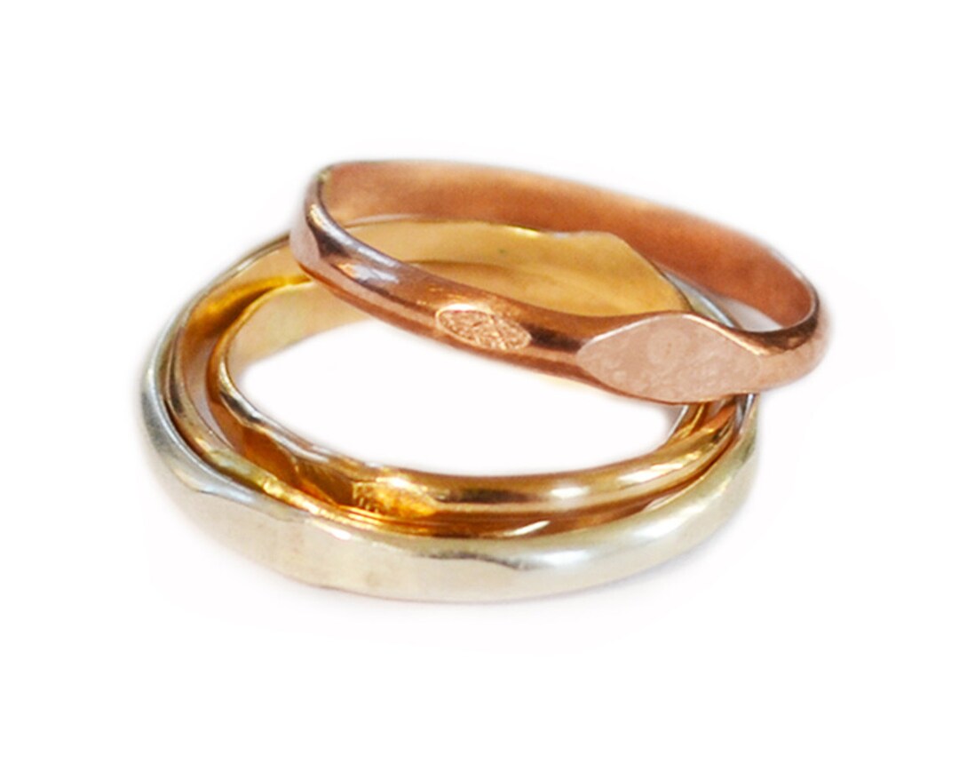 Gift Set of 3 Wave Stacking Rings, Engraved Gold Stacking Rings, Gold ...