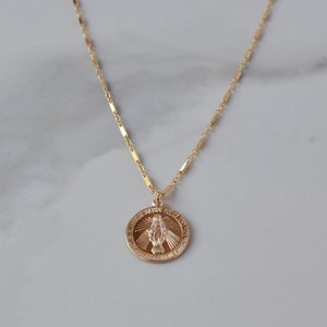 Gold Mary Coin Necklace, Virgin Mary Necklace, Gold Religious Layering ...