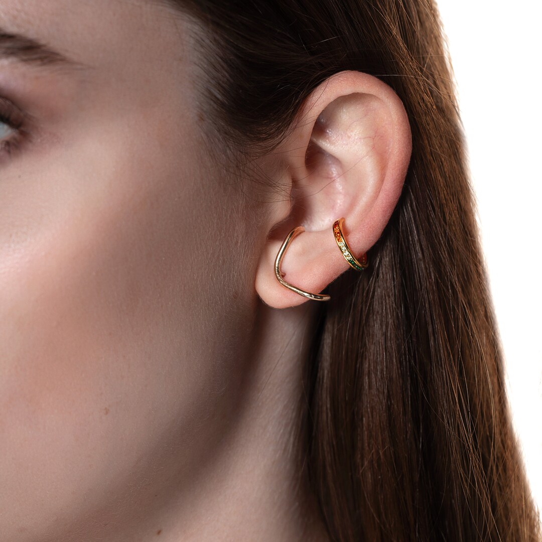 Chevron Suspender Earrings, Gold Ear Cuff, Silver Wrap Earring, Gold ...