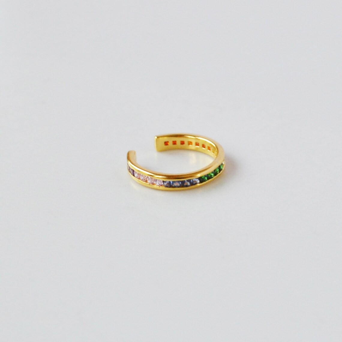 Rainbow Ear Cuff Pavé Diamond Ear Cuff Gold Huggie Cuff Non - Etsy