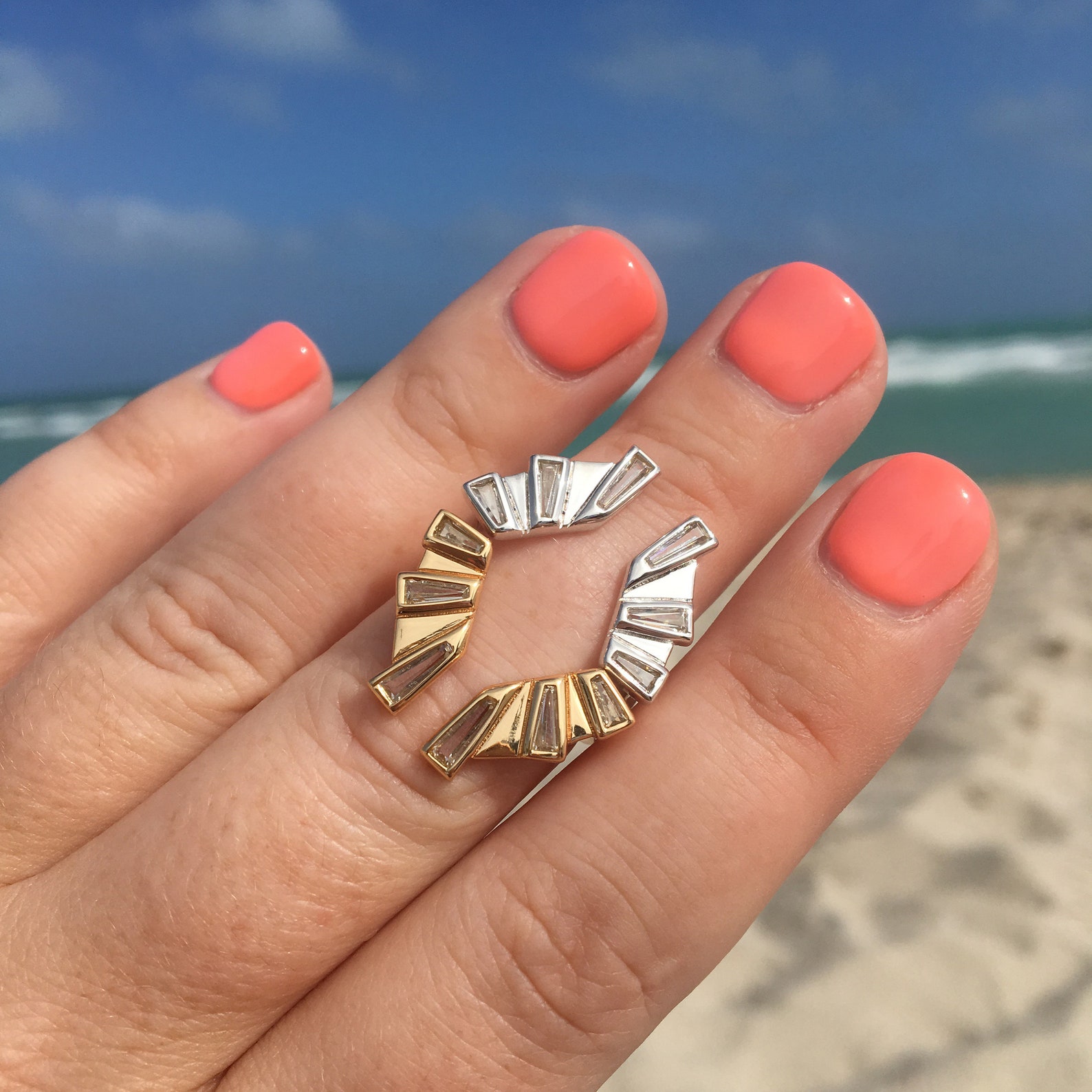 Sunray Ring Adjustable Curved Band Ring Gold Baguette - Etsy