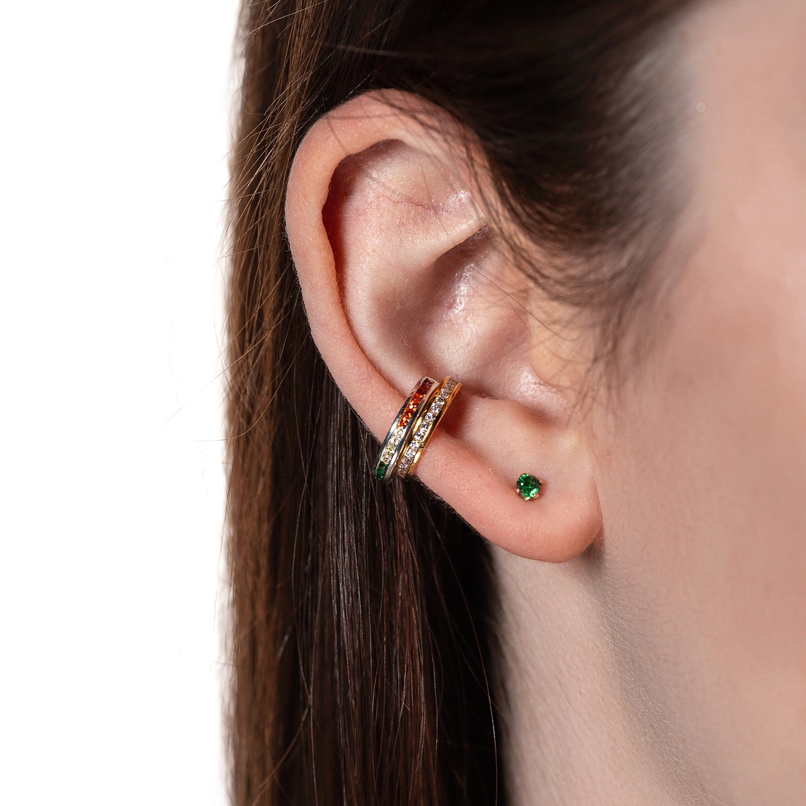 Pavé Ear Cuff, Gold Diamond Gemstone Ear Cuff, No Piercing Adjustable ...
