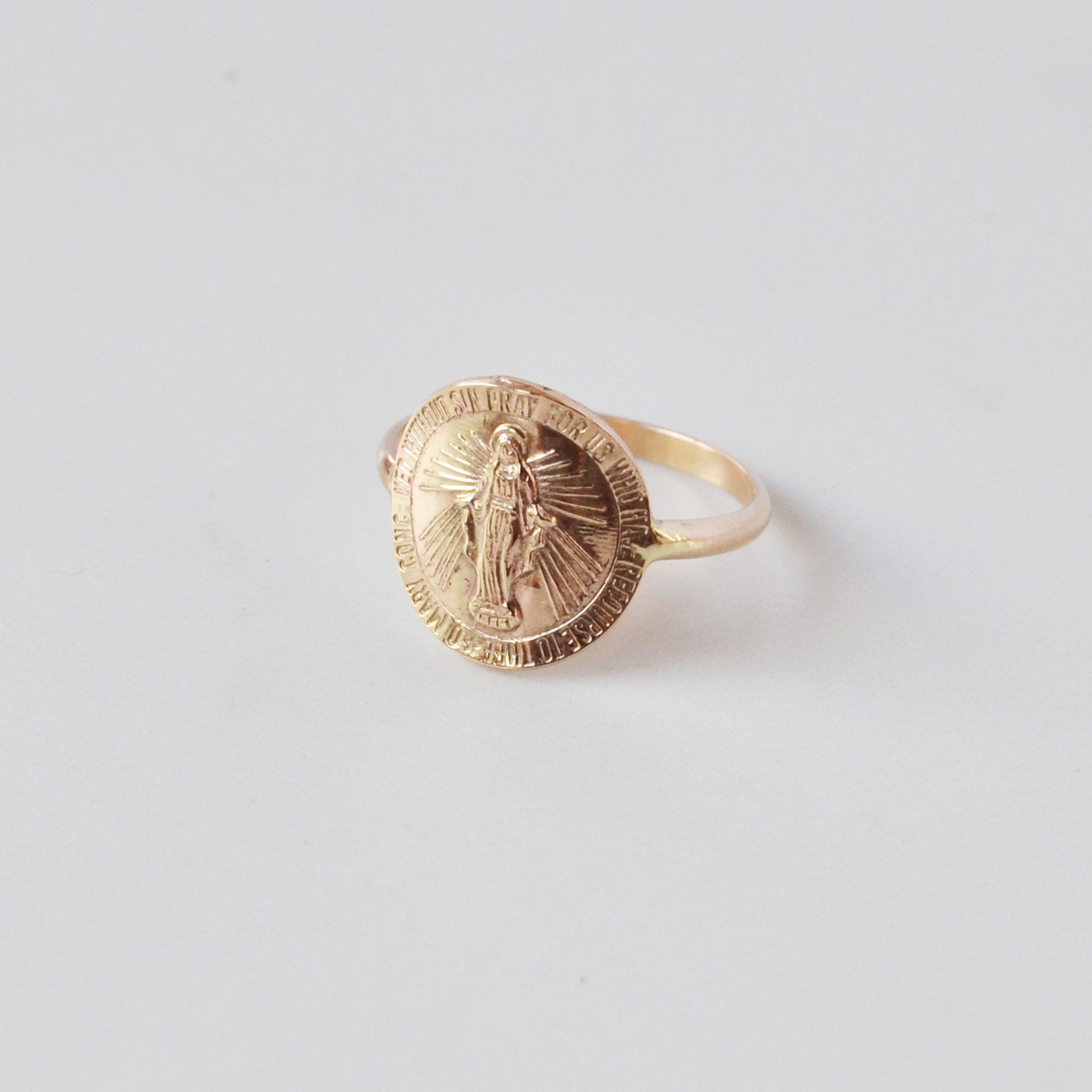 Gold Virgin Mary Ring, 14K Gold Filled Miraculous Medallion Coin Ring ...