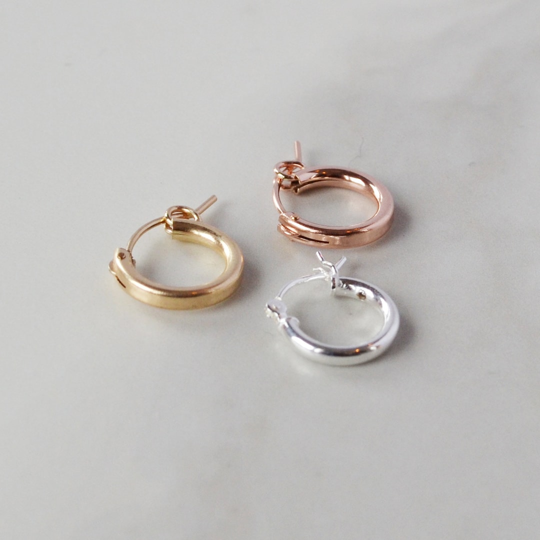 Simple Gold Huggie Hoop Earring, Small Hoop, Rose Gold Hoops, Sterling ...