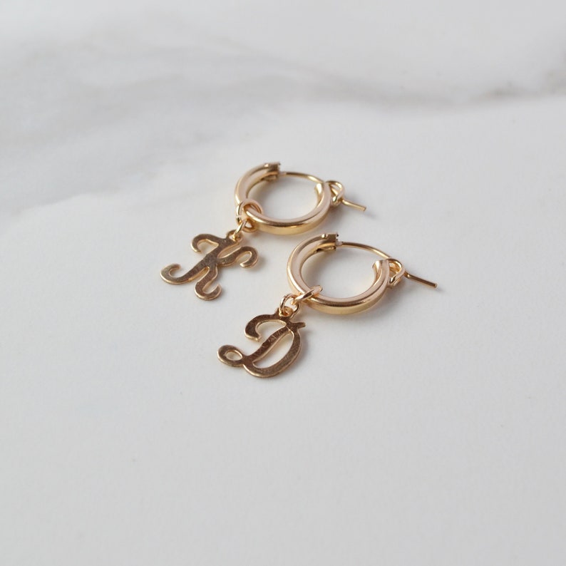 Single Initial Earring 14k Gold Filled Gold Huggie Earring - Etsy