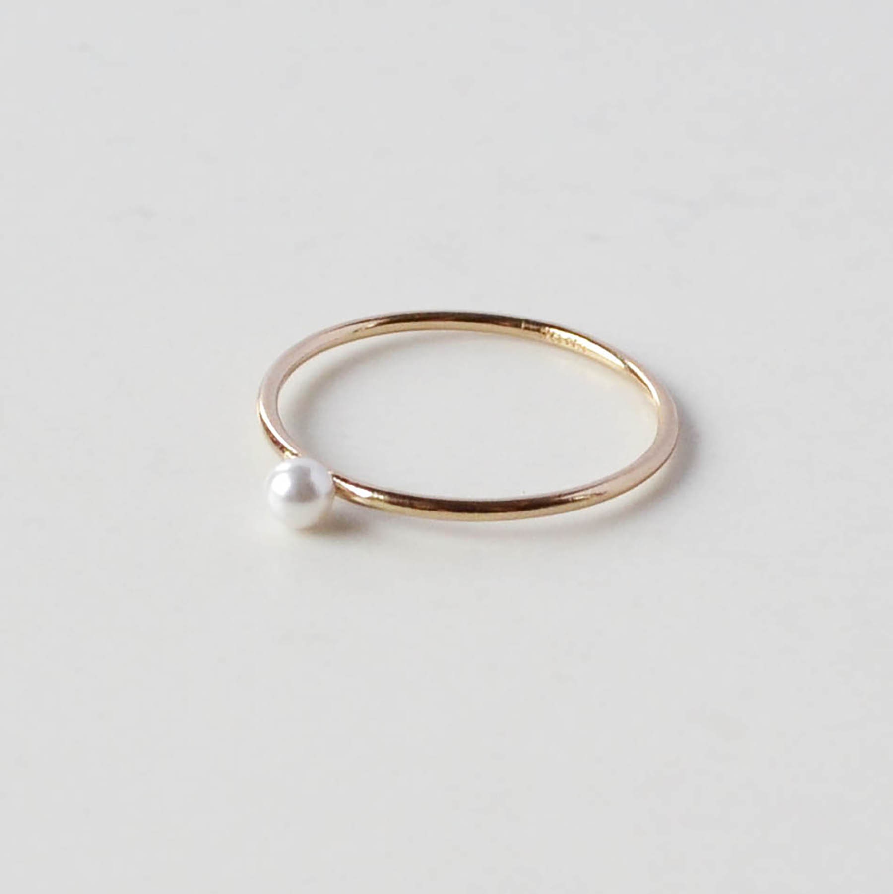 Tiny Pearl Ring Delicate Gold Pearl Stacking Ring Dainty | Etsy