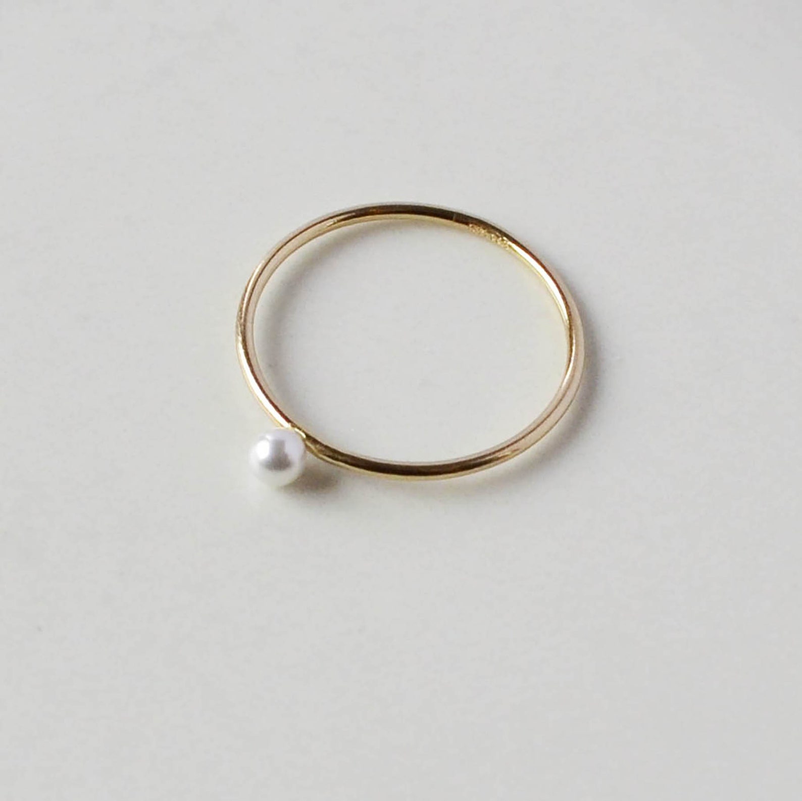 Tiny Pearl Ring Delicate Gold Pearl Stacking Ring Dainty | Etsy