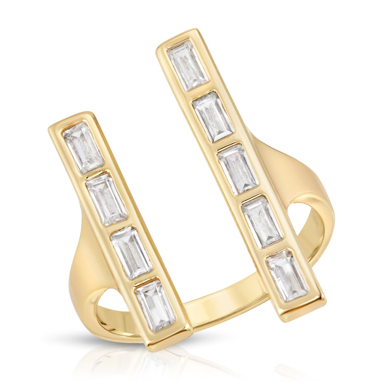 Baguette Double Bar Ring, Adjustable Parallel Bar Ring, Rectangle CZ ...