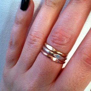 Gift Set of 3 Wave Stacking Rings, Engraved Gold Stacking Rings, Gold ...