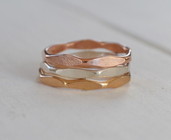 Hammered Stacking Rings Set of 3 Gold Filled Ring Rose Gold - Etsy