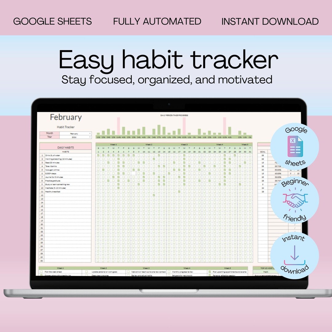 Easy Habit Tracker | Google Sheets Template | Beginner Friendly - Etsy