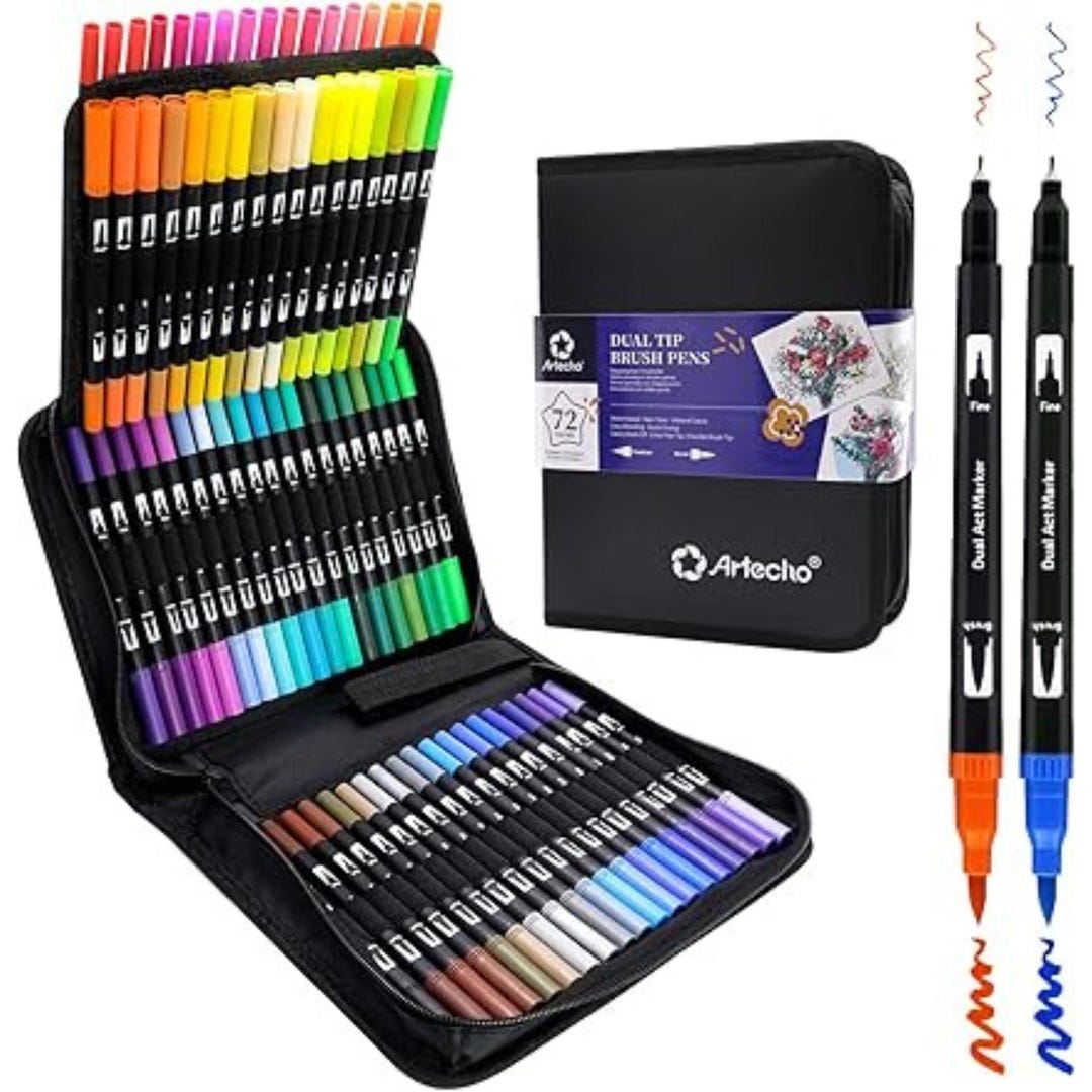 72 Dual Tip Art Markers for Coloring & Calligraphy - Etsy