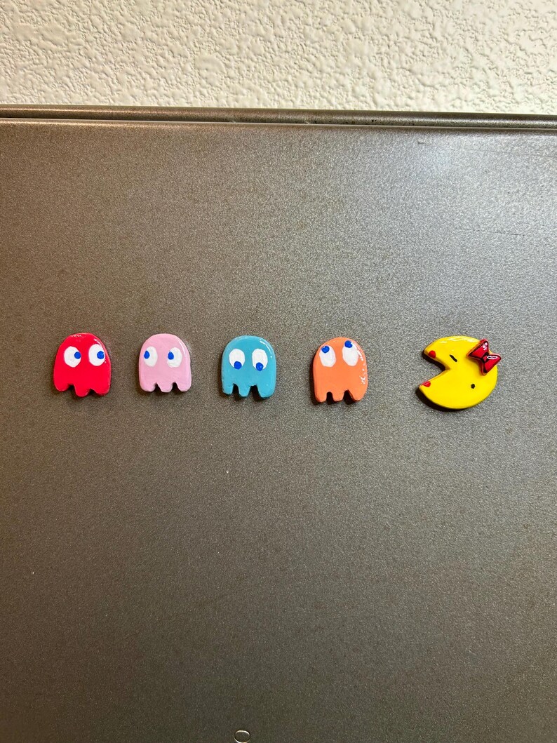 Pac-man Magnet Set- Retro 80s Nostalgia for Your Space- Handmade Clay ...