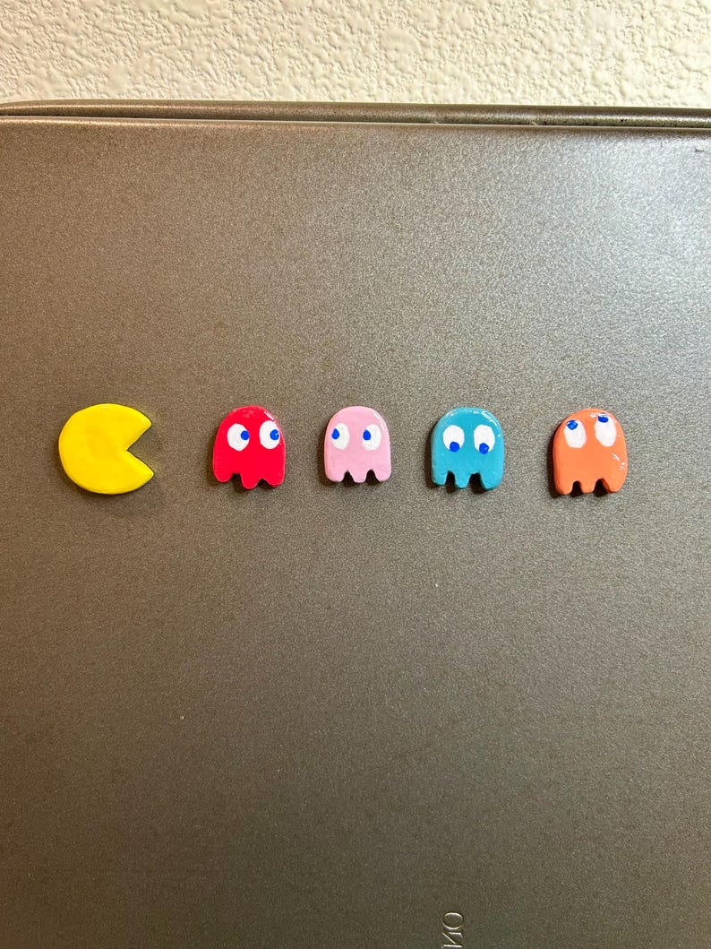 Pac-man Magnet Set- Retro 80s Nostalgia for Your Space- Handmade Clay ...