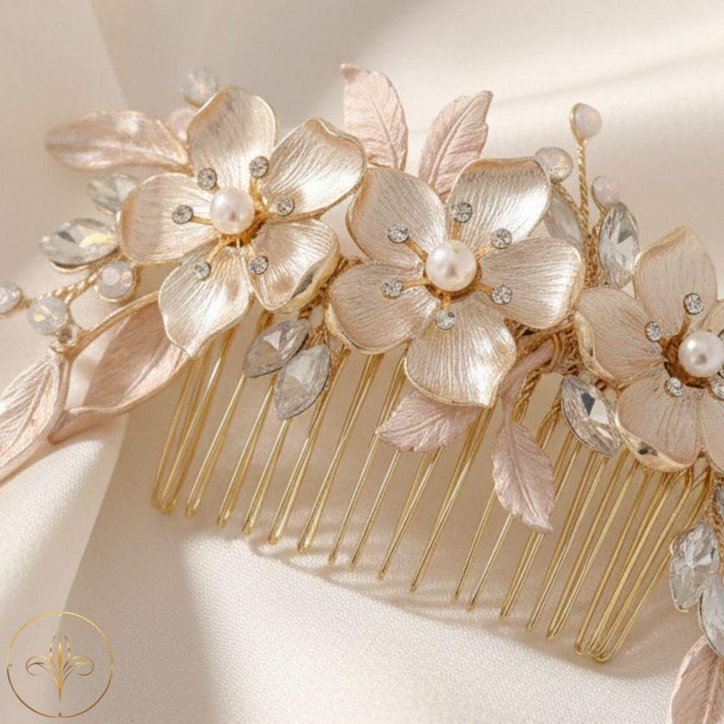 Pearl Gold Bridal Hair Comb With Crystals, Wedding Hair Accessory for ...