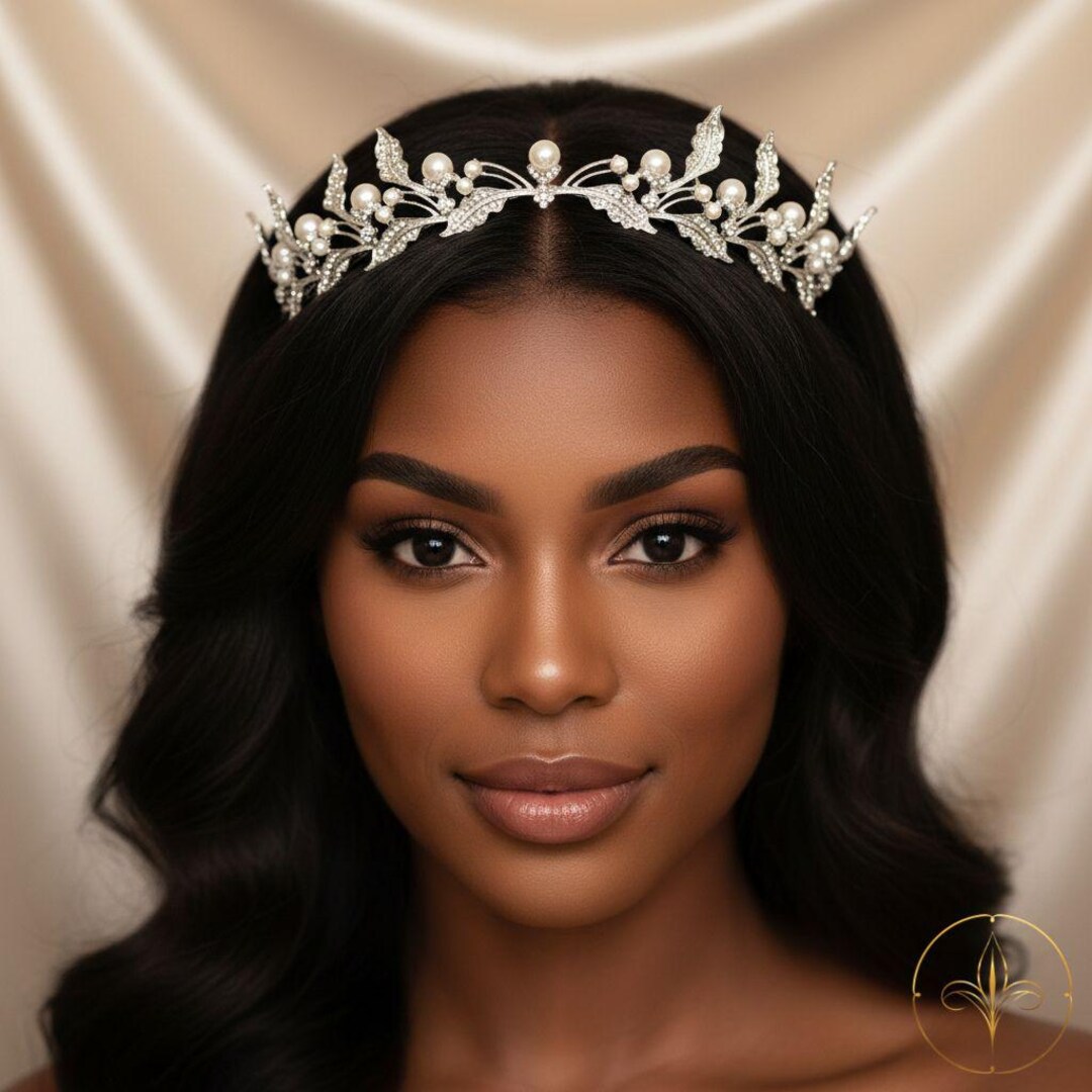 Pearl Bridal Tiara Crown, Pearl Wedding Headpiece, Botanical Crystal ...