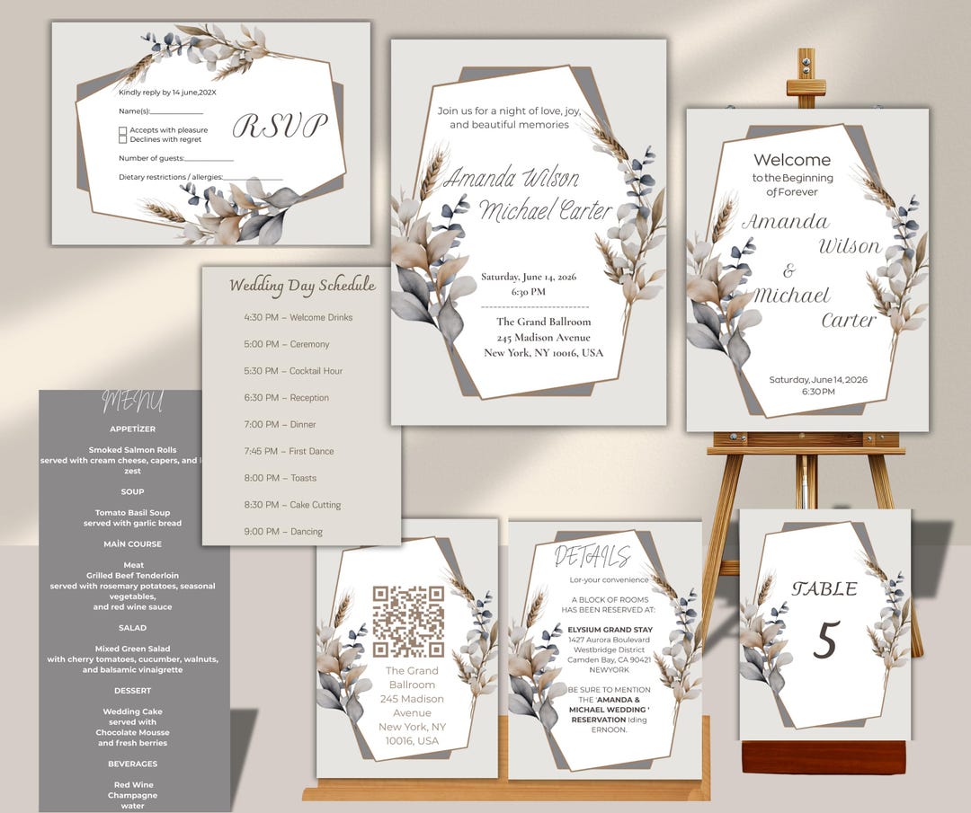 Wedding Invitation, Boho Wedding Invitation Set, Editable Canva ...