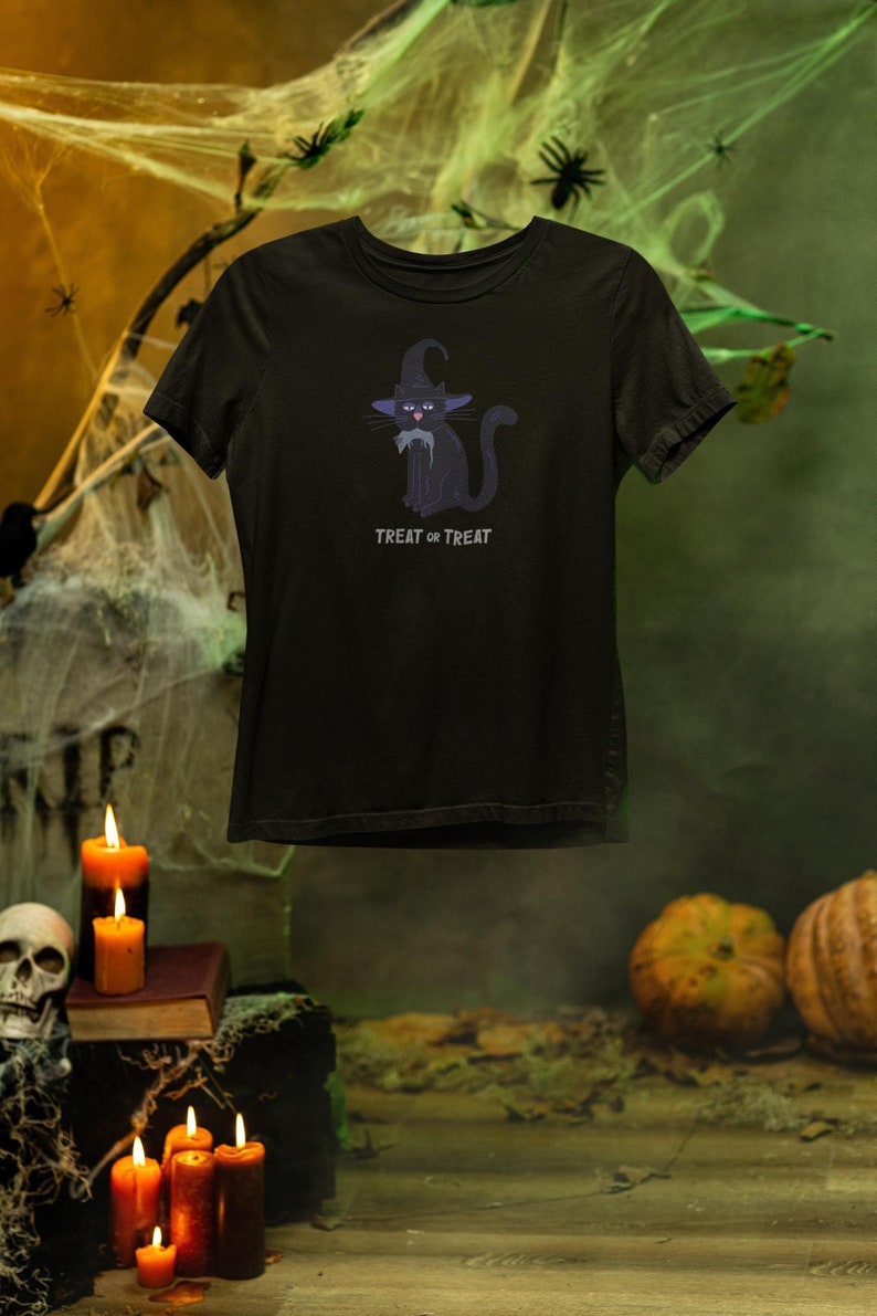 Grumpy Cat Halloween T-shirt: Black Cat Witch Hat Spooky Tee - Etsy
