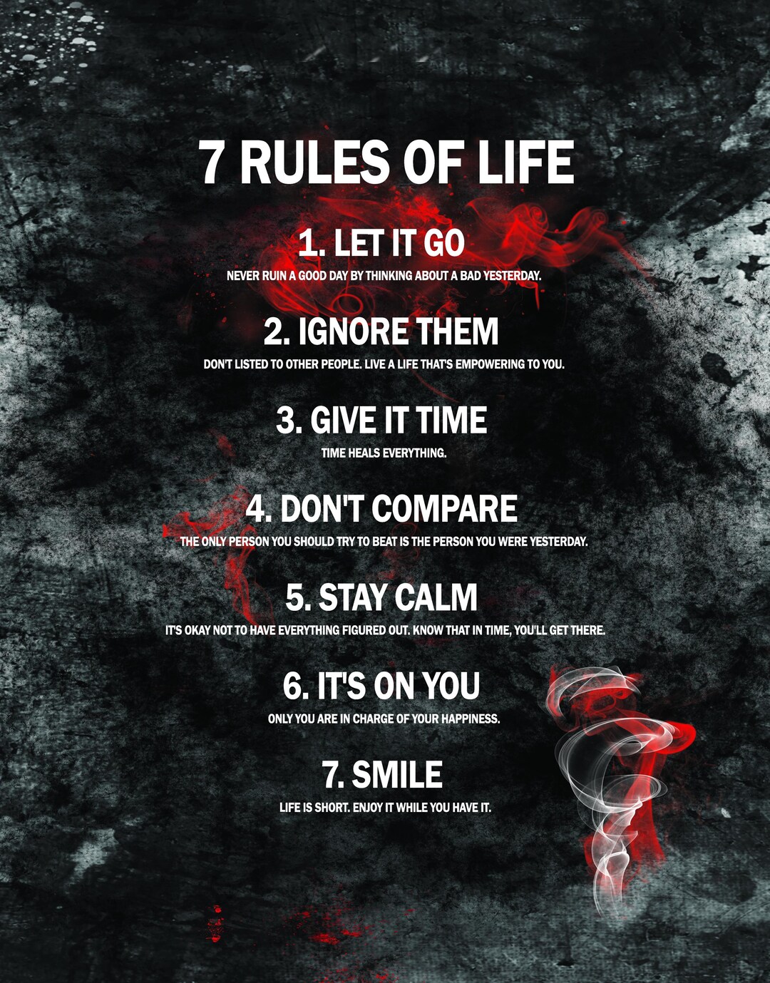 7 Rules of Life Printable Poster, Minimal Motivational Quote Wall Art ...
