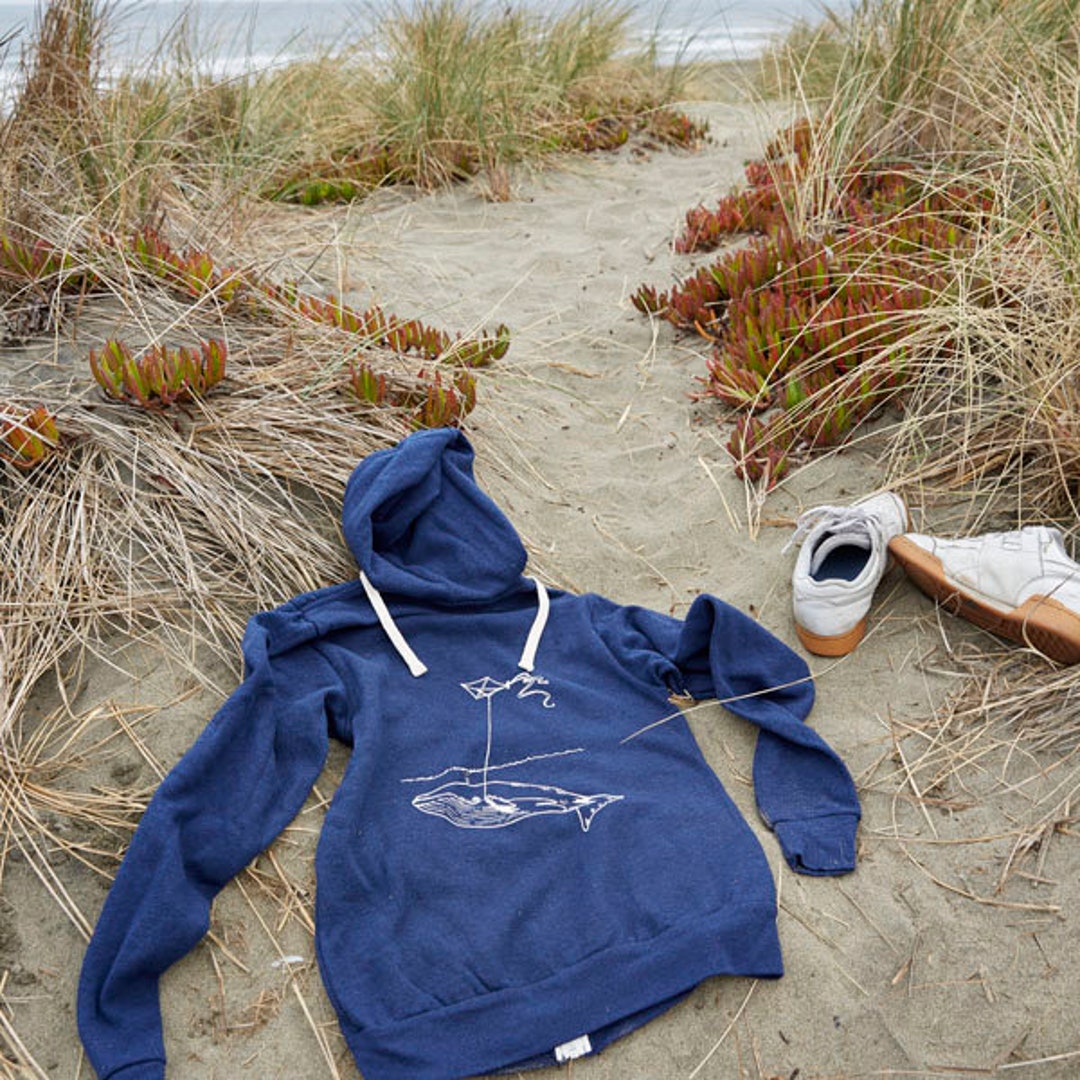 Navy Coastal Whale Kite Ziphoody: Unisex Ocean-inspired Fleece Hoodie ...