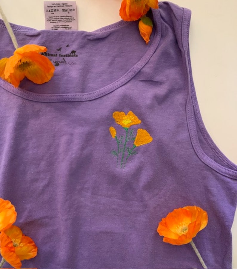 California Poppy Embroidered Unisex Tank Top - Etsy