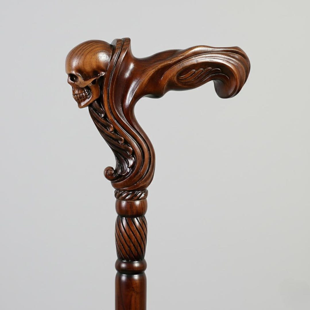 Skull Walking Cane Wooden Skull Cane Gothic Walking Stic Handcrafted ...