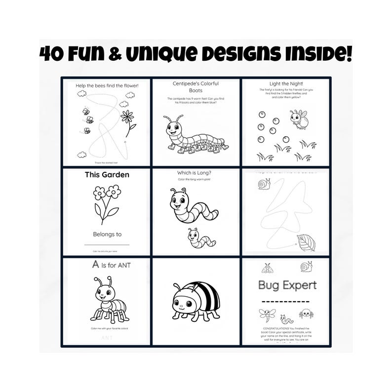 Printable Bug Coloring and Activity Book for Toddlers, 40 Garden Insect ...